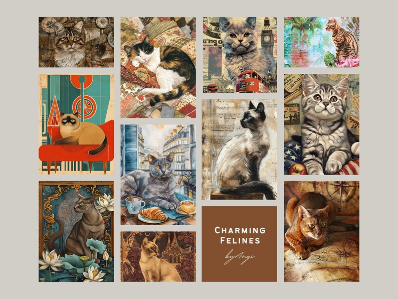 22 Cat Digital Papers Bundle - Printable Junk Journal Kit, High-resolution 300 DPI, Crafting ...