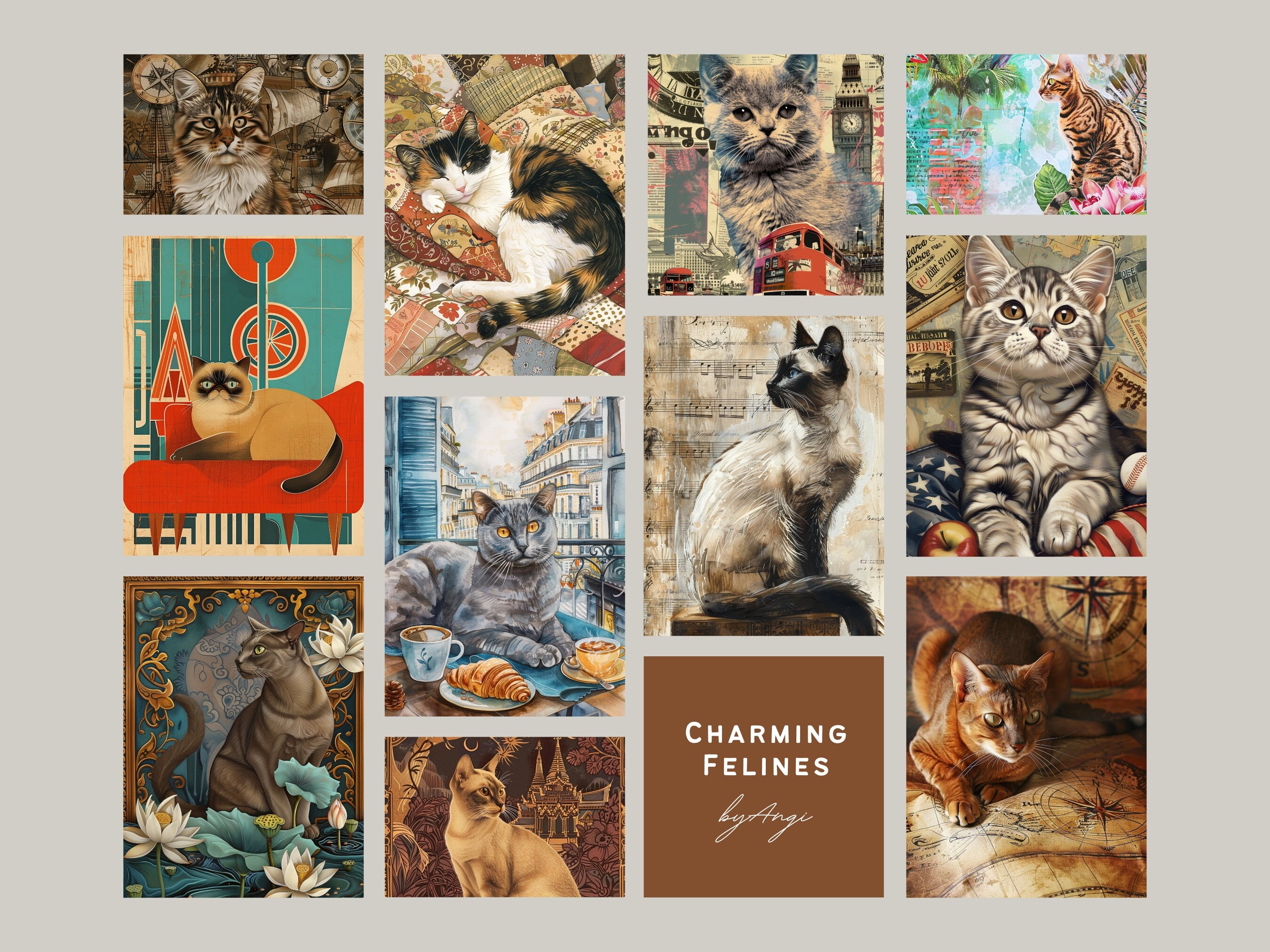22 Cat Digital Papers Bundle - Printable Junk Journal Kit, High ...