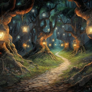Printable Enchanted Wilderness Wall Art - Mystical Fantasy Landscape ...