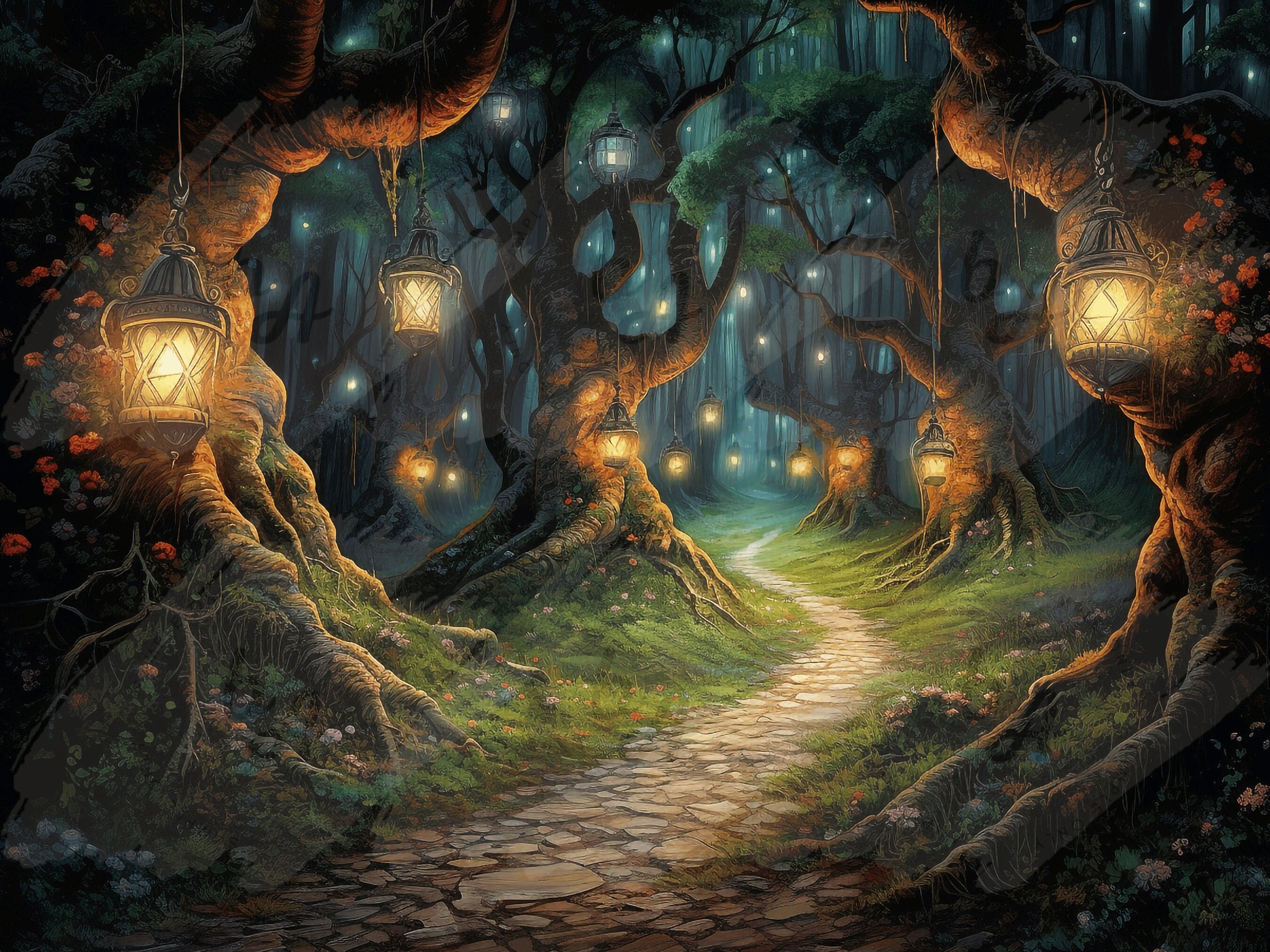 Printable Enchanted Wilderness Wall Art - Mystical Fantasy Landscape ...