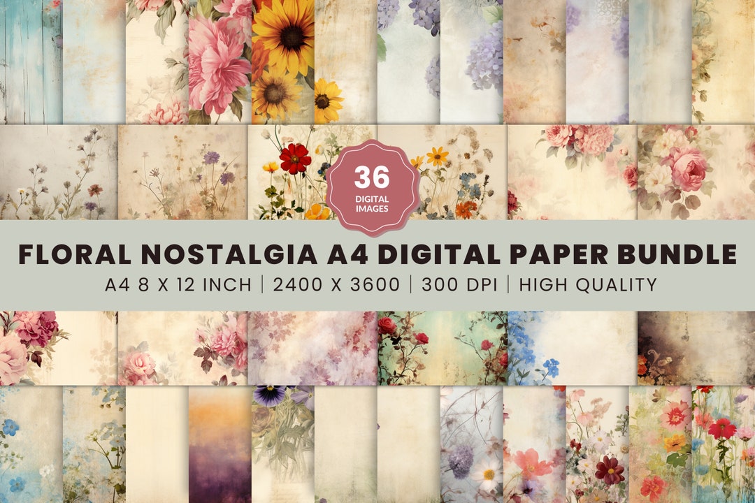 Floral Nostalgia - Shabby Chic Digital Paper Pack, Vintage Garden ...