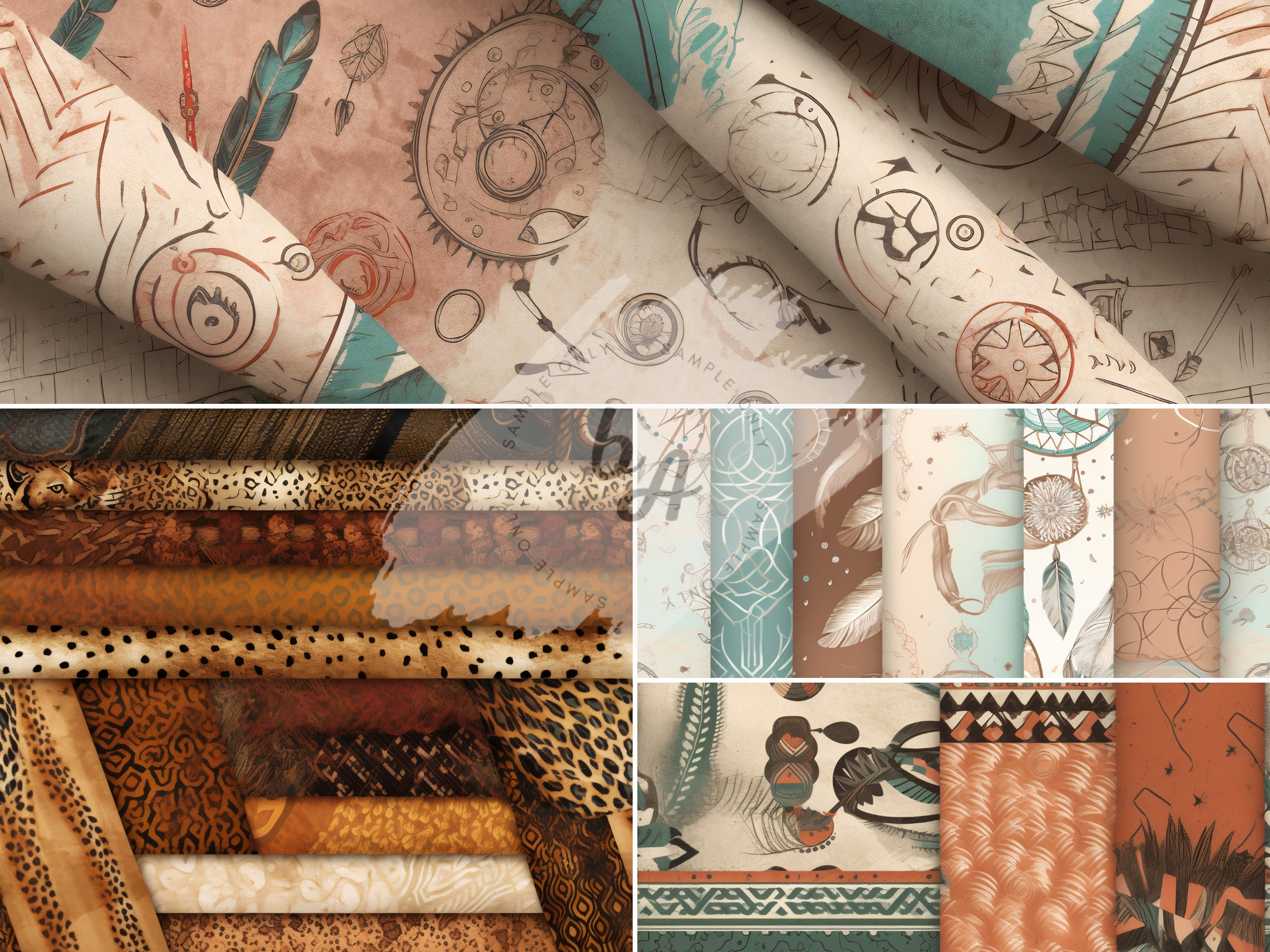 Boho Stacked Pattern Sheets Digital Paper, Earthy Tones, Natural ...