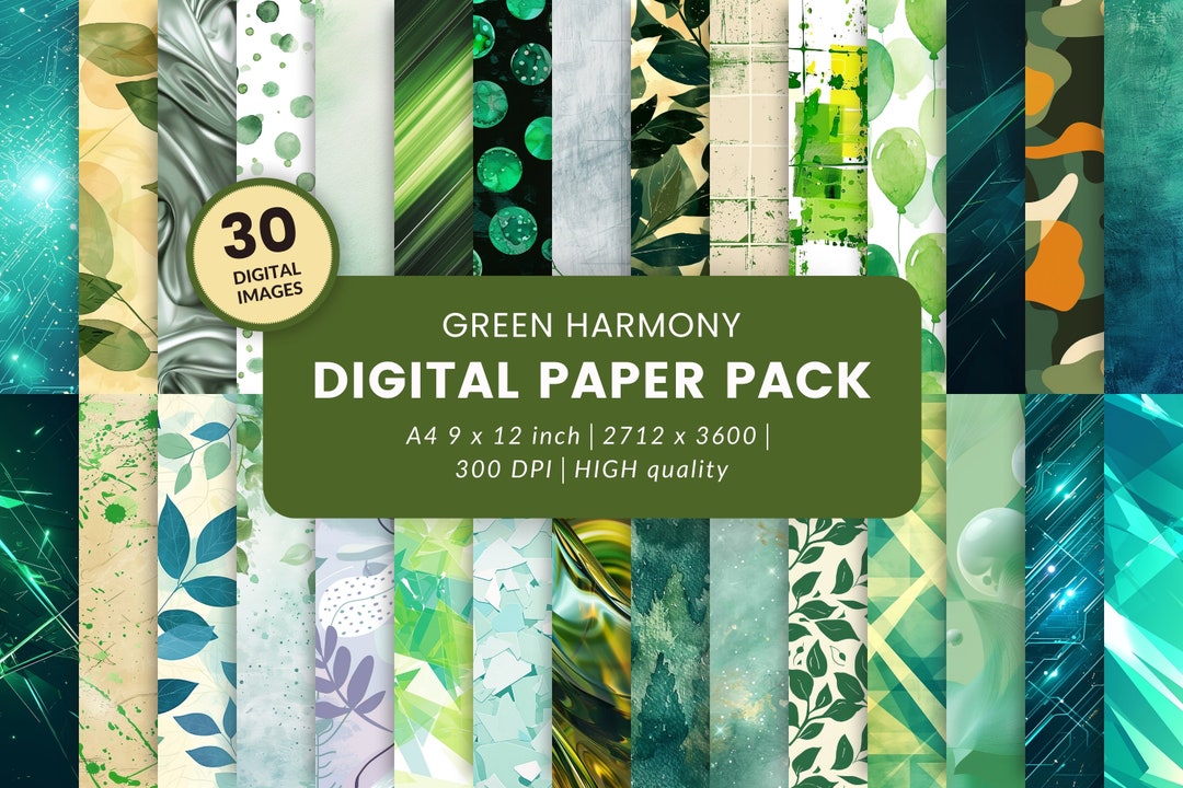 Green Harmony Chic Digital Paper Set, 30 Unique Green-themed Artistic ...