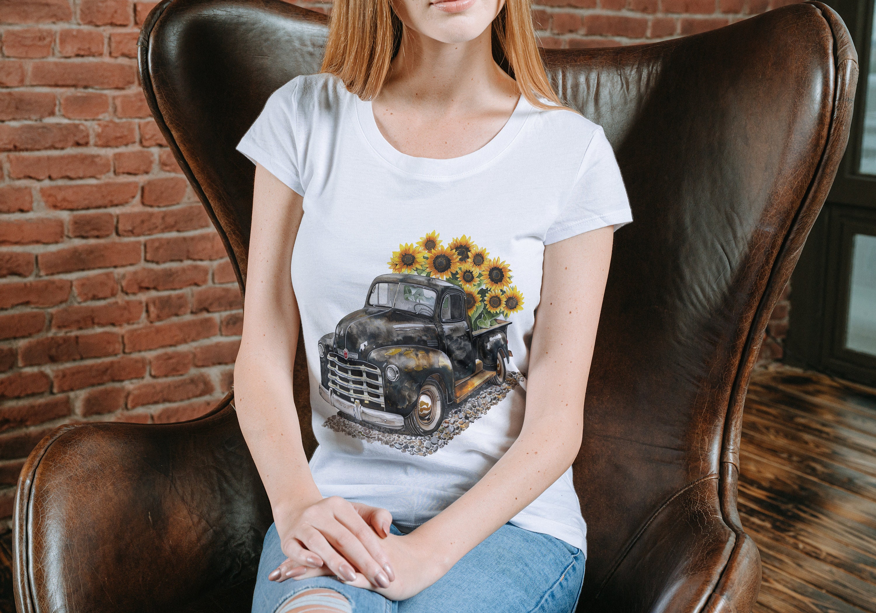 Vintage Truck & Sunflower Clipart Bundle - Watercolor Trucks With ...