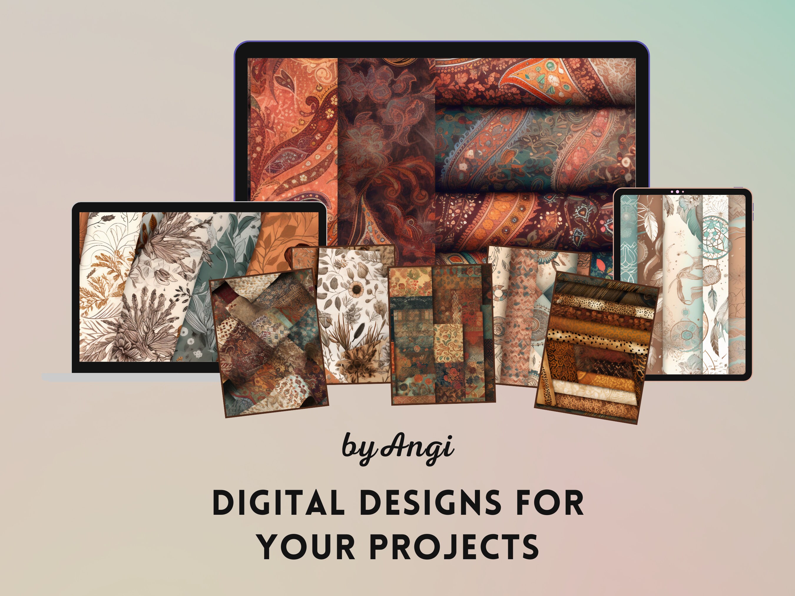 Boho Stacked Pattern Sheets Digital Paper, Earthy Tones, Natural ...