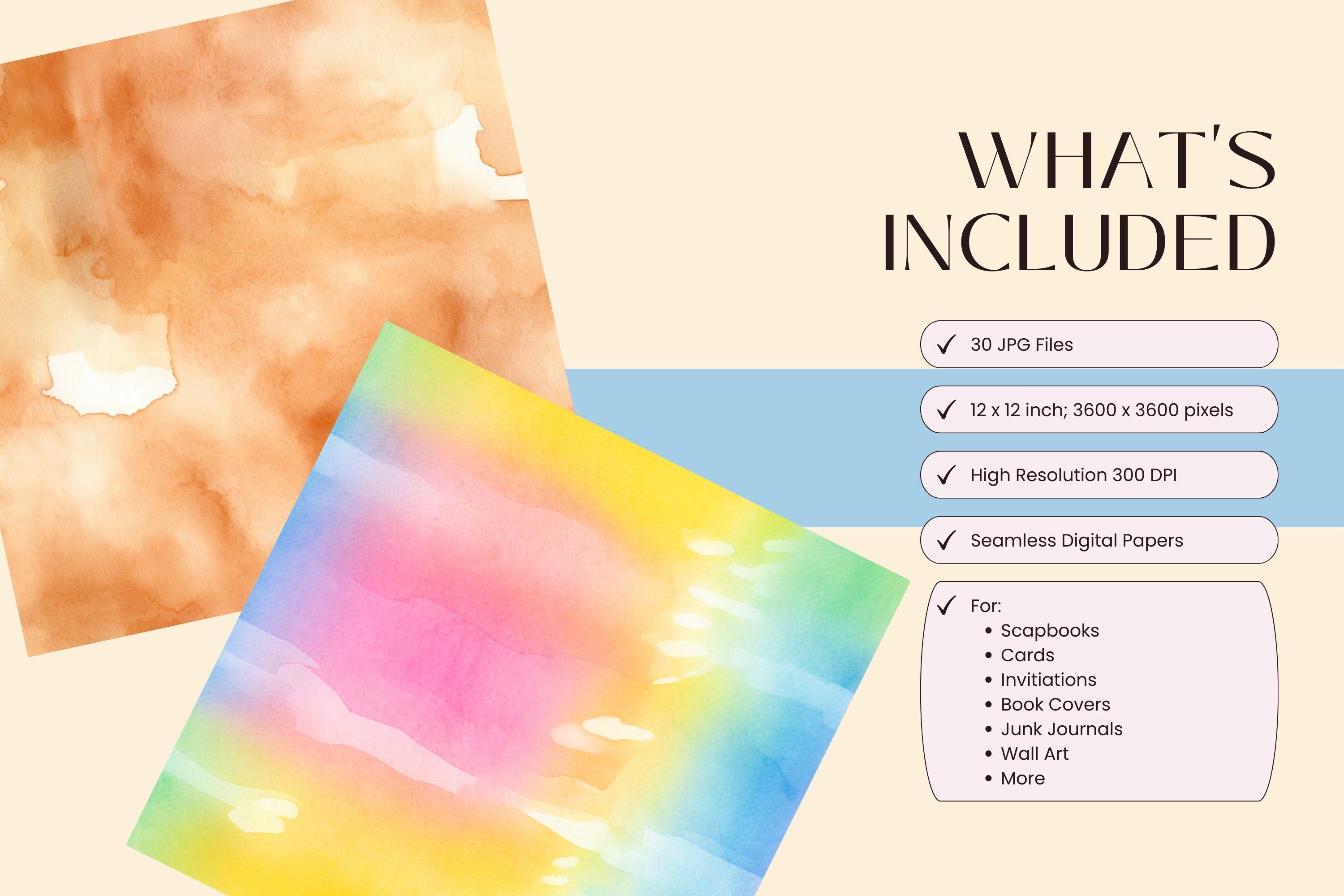 30 Exquisite Watercolor Digital Papers High-res, Seamless Pastel ...