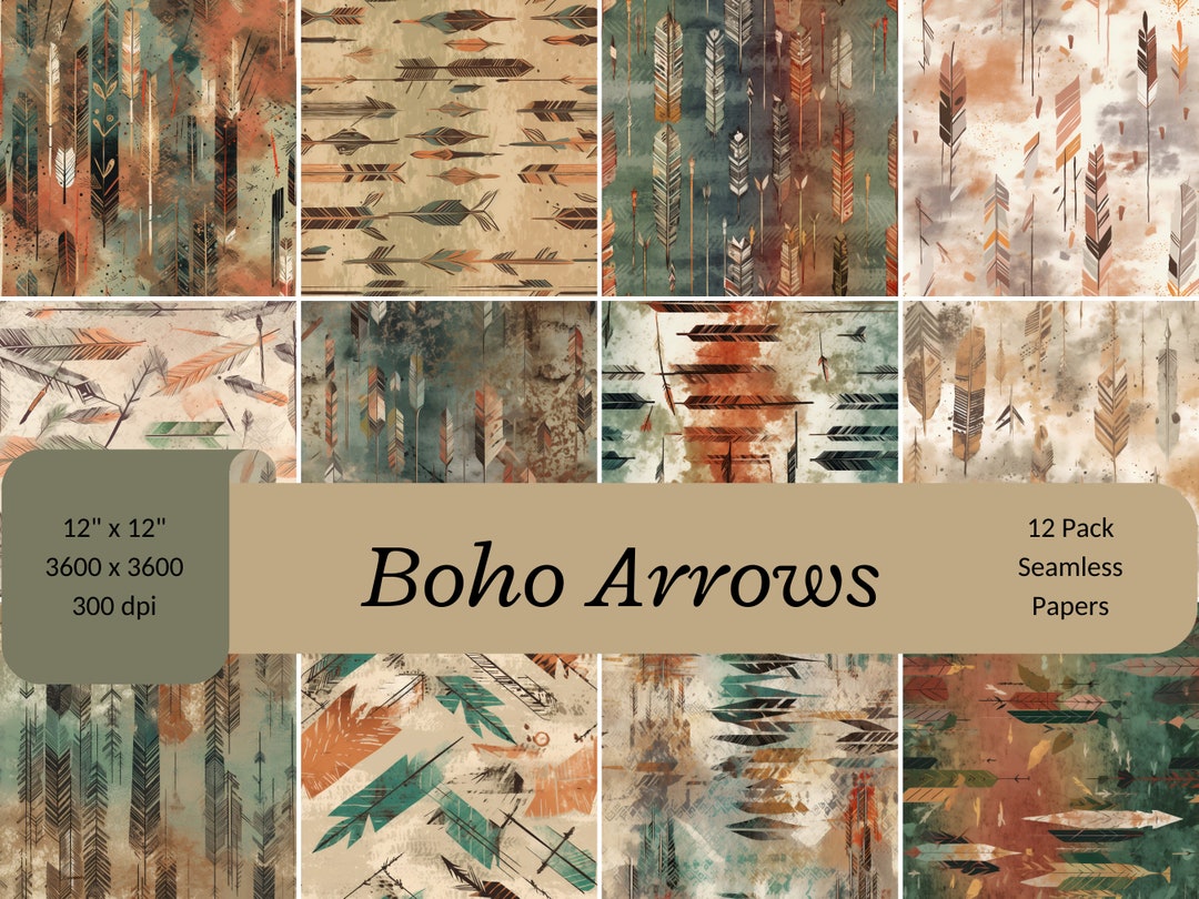 Boho Arrow Digital Paper Bundle - Seamless Pattern for Scrapbooking ...