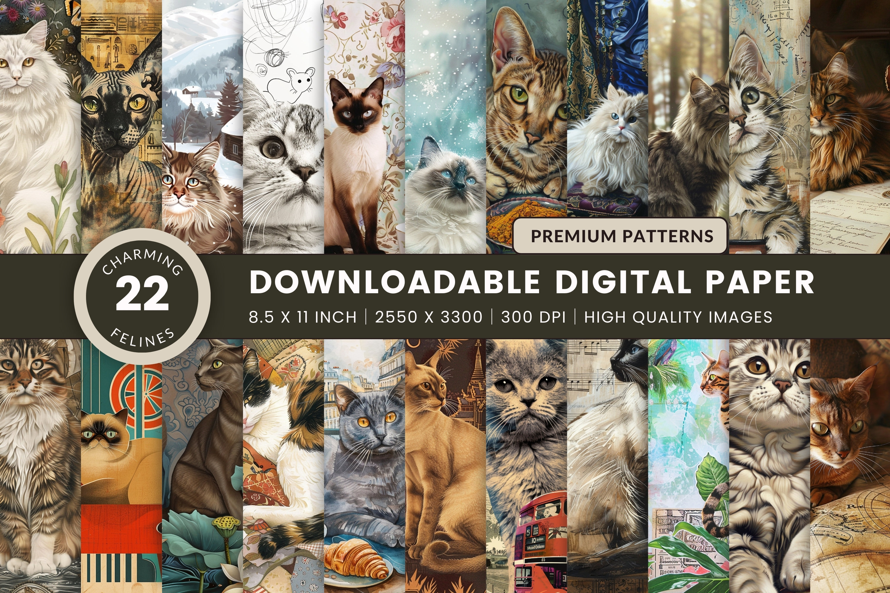 22 Cat Digital Papers Bundle Printable Junk Journal Kit, High ...