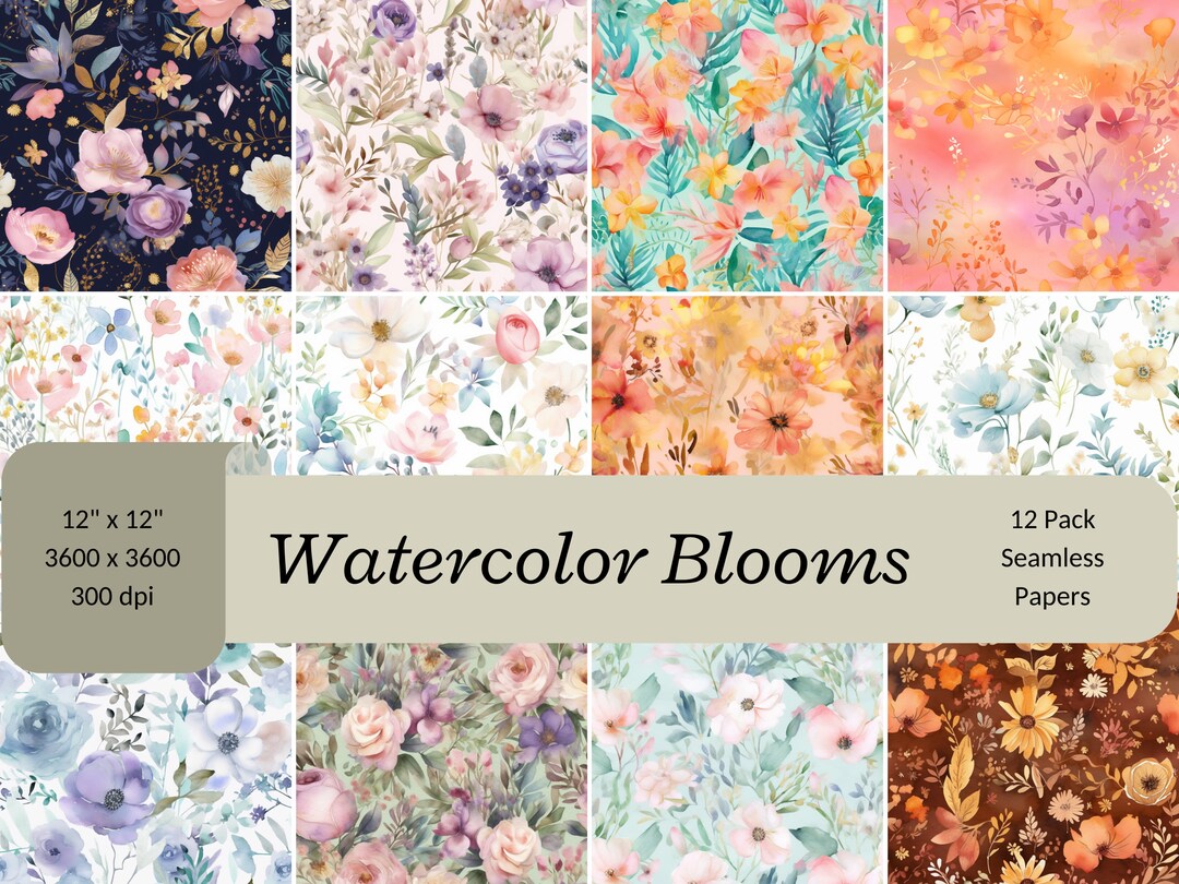 Seamless Watercolor Blooms Digital Paper - Soft Pastel Floral ...
