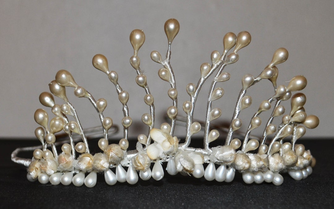 Couronne De Mariée Ancienne Perlée Colori Beige - Etsy