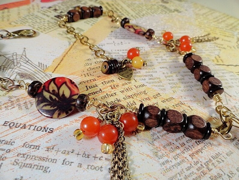 Fall Necklace Rustic Jewelry Carved Wood Pendant Necklace Fall Colors ...