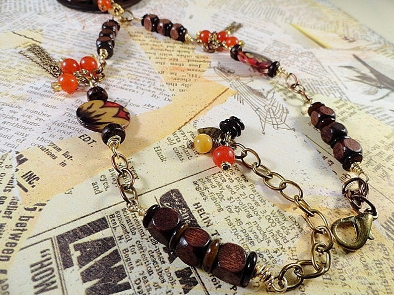 Fall Necklace Rustic Jewelry Carved Wood Pendant Necklace Fall Colors ...