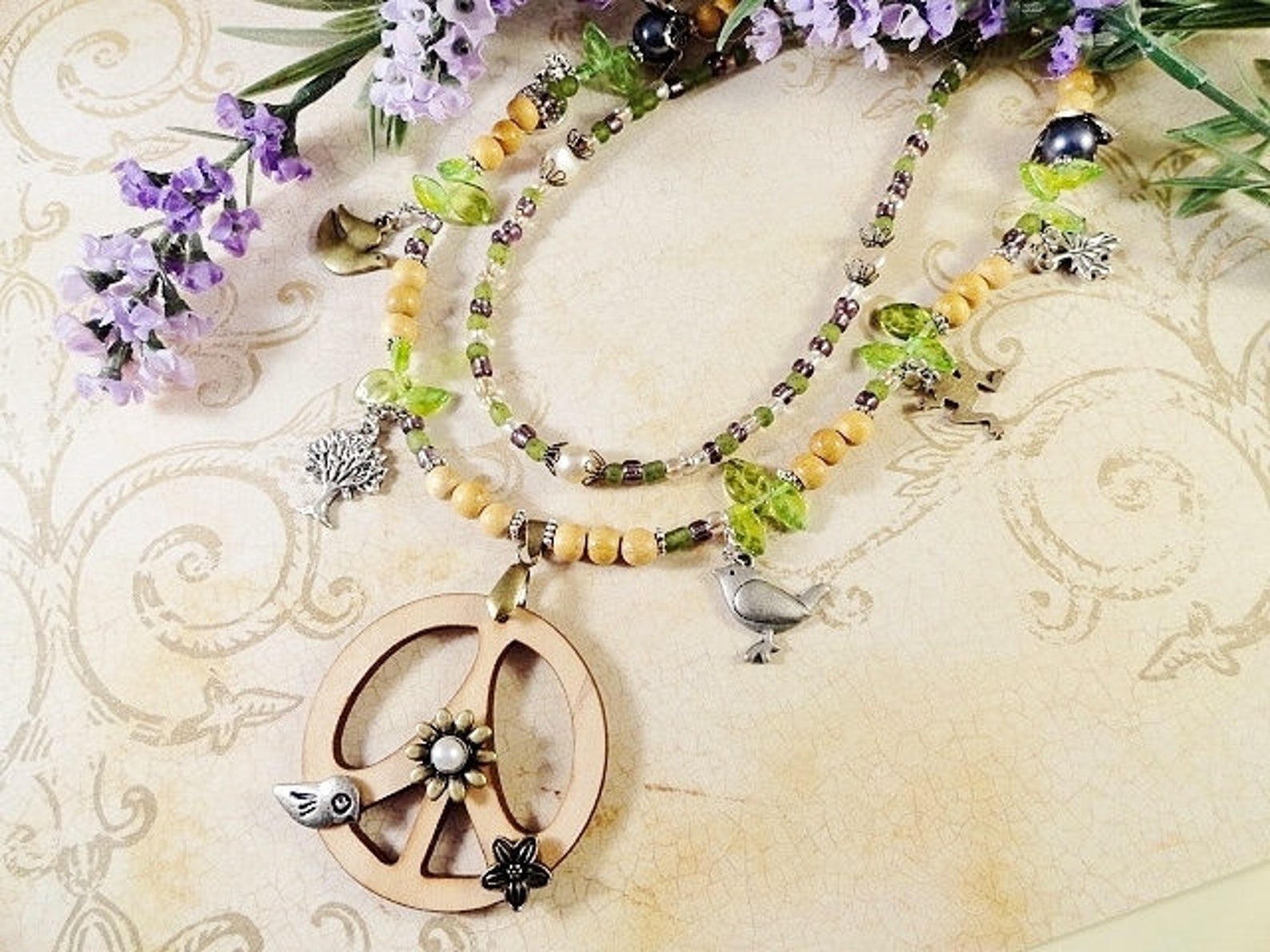 Peace Sign Necklace Set Charm Necklace Long Necklace Two - Etsy