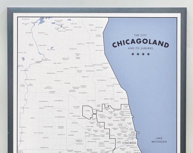 Chicago and Suburbs Map 18 X 24 Poster / Minimal Map of the Chicagoland ...