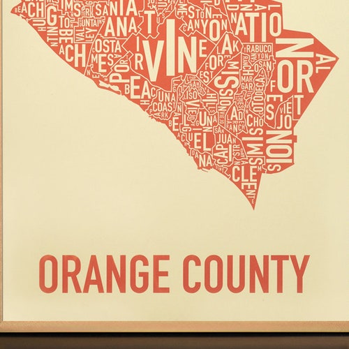 Orange County Map Print / Orange County Typographic Art / | Etsy