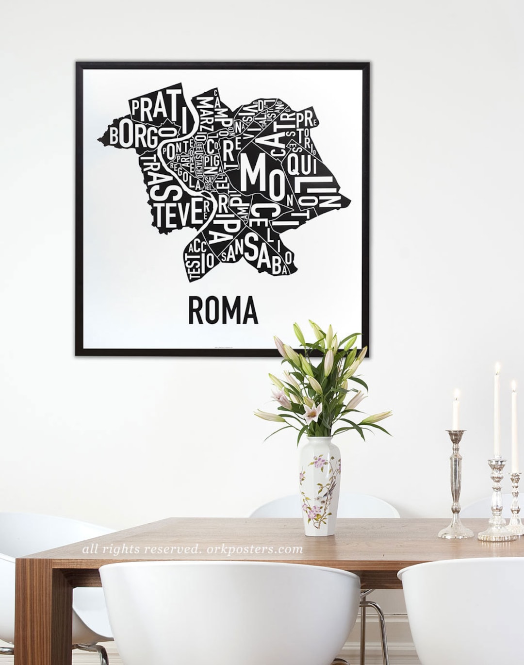 Rome Neighborhoods, Rioni Di Roma Typography Map Poster or Print ...