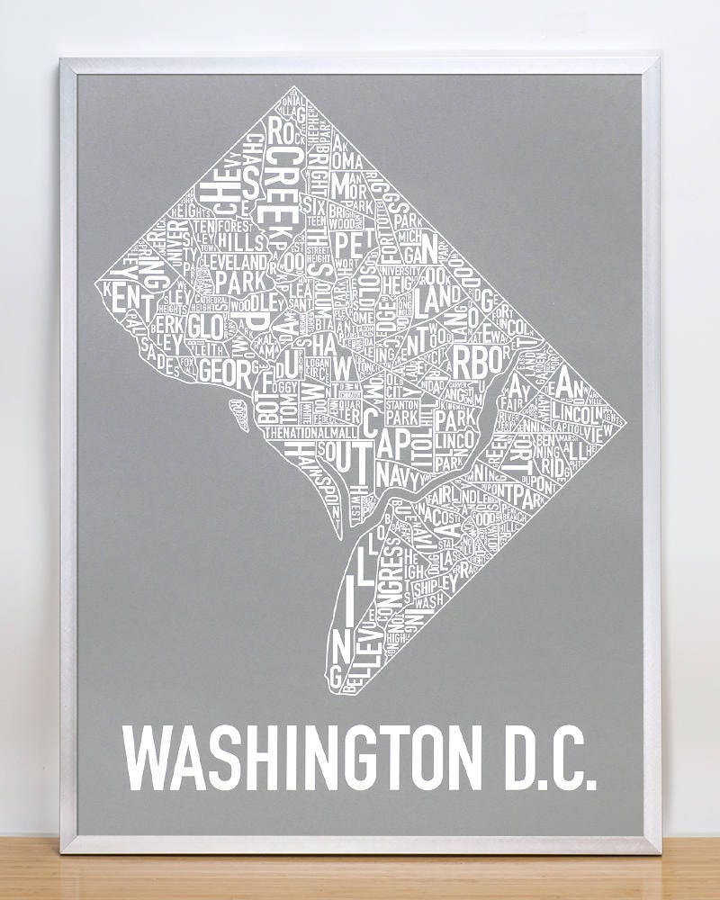 Washington DC Neighborhood Map Poster Or Print / Washington DC Type ...