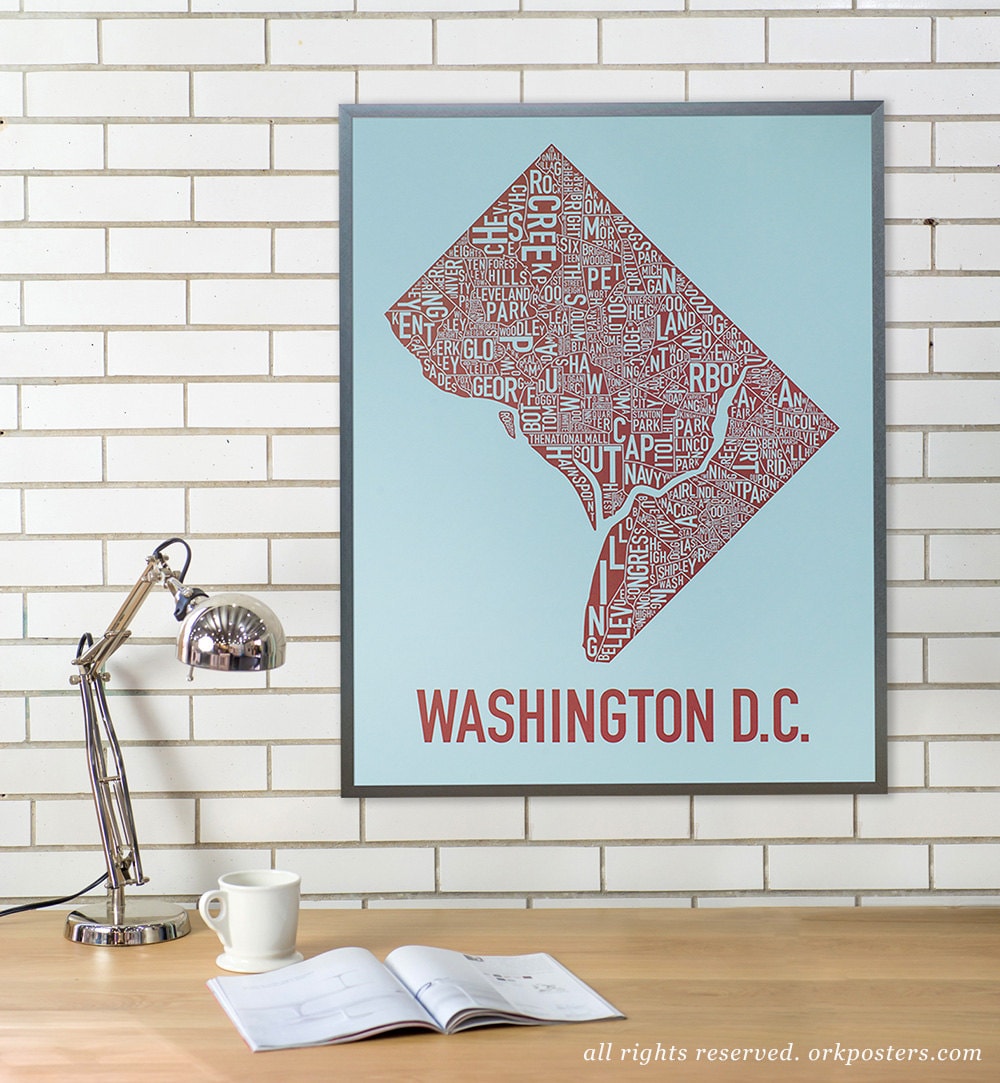 Washington DC Neighborhood Map Poster or Print / Washington DC Type ...