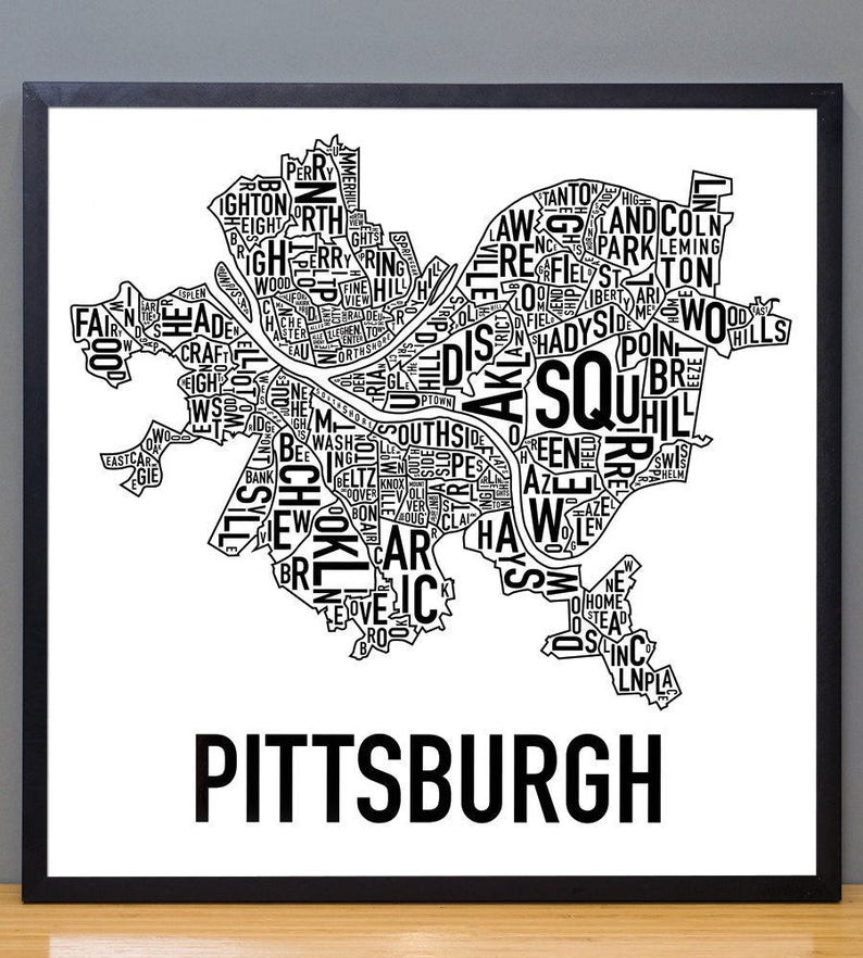Pittsburgh Neighborhood Map Poster or Print Original Artist - Etsy