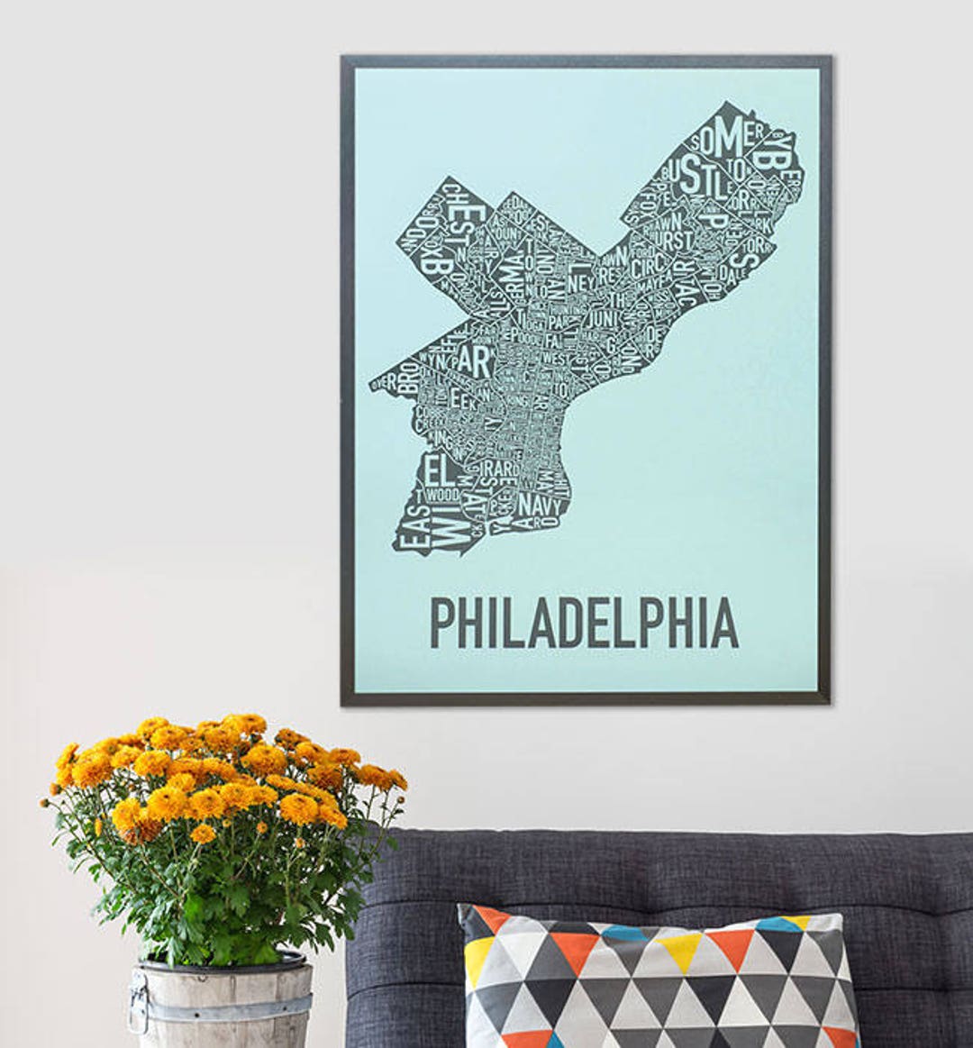 Philadelphia Neighborhood Map Poster or Print, Original Artist of Type ...