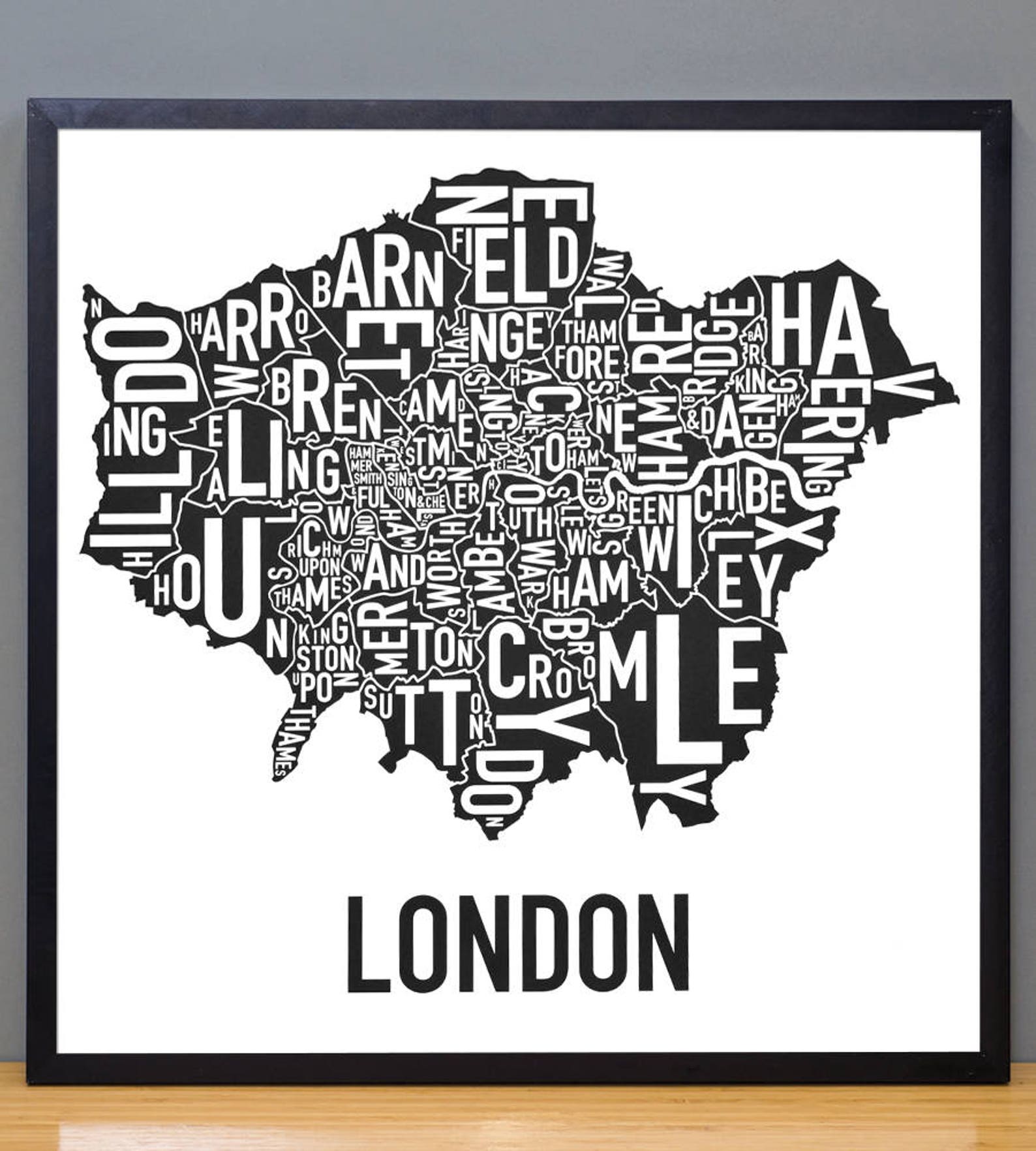 London Boroughs Map Poster or Print, Original Artist of Type City ...
