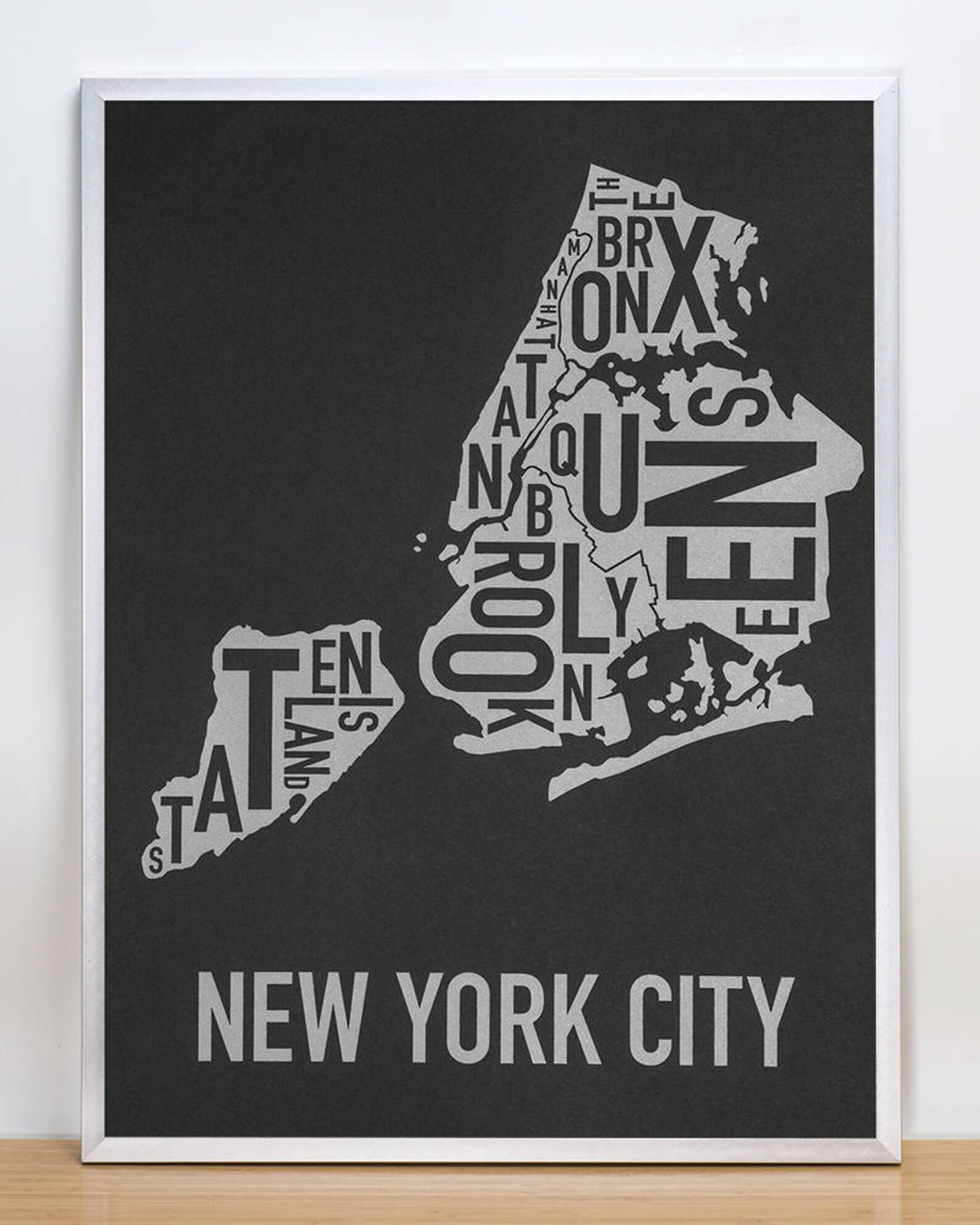 New York City NYC Borough Map Poster or Print, Original Artist of Type ...