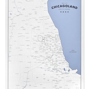 Chicago and Suburbs Map 18" X 24" Poster / Minimal Map of the ...