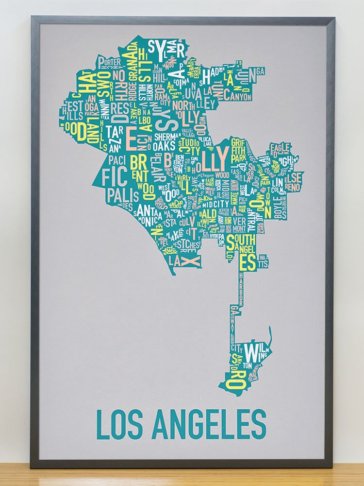 Los Angeles Neighborhood Map Poster or Print, the Original Los Angeles ...