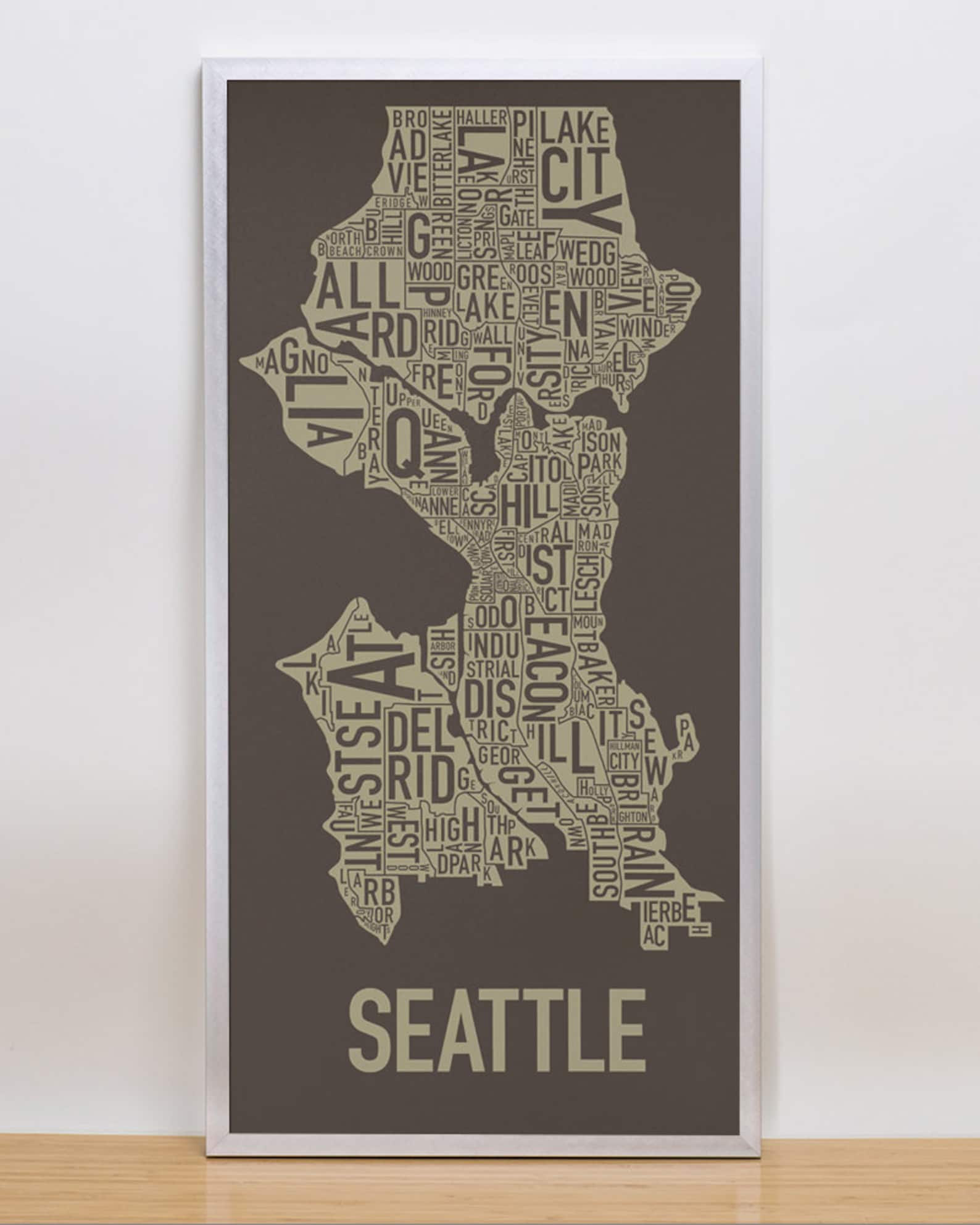 Seattle Neighborhood Map Poster or Print, Original Artist of Type City ...