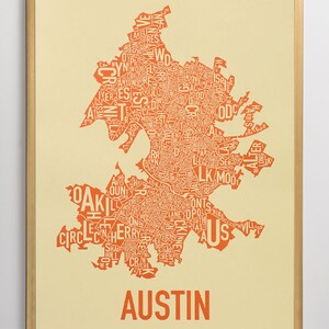 Austin Neighborhood Map Poster or Print, Original Artist of Type City ...
