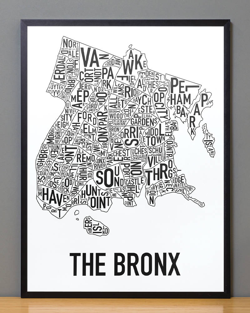 Bronx, New York Neighborhood Map Poster or Print, Original Artist of ...