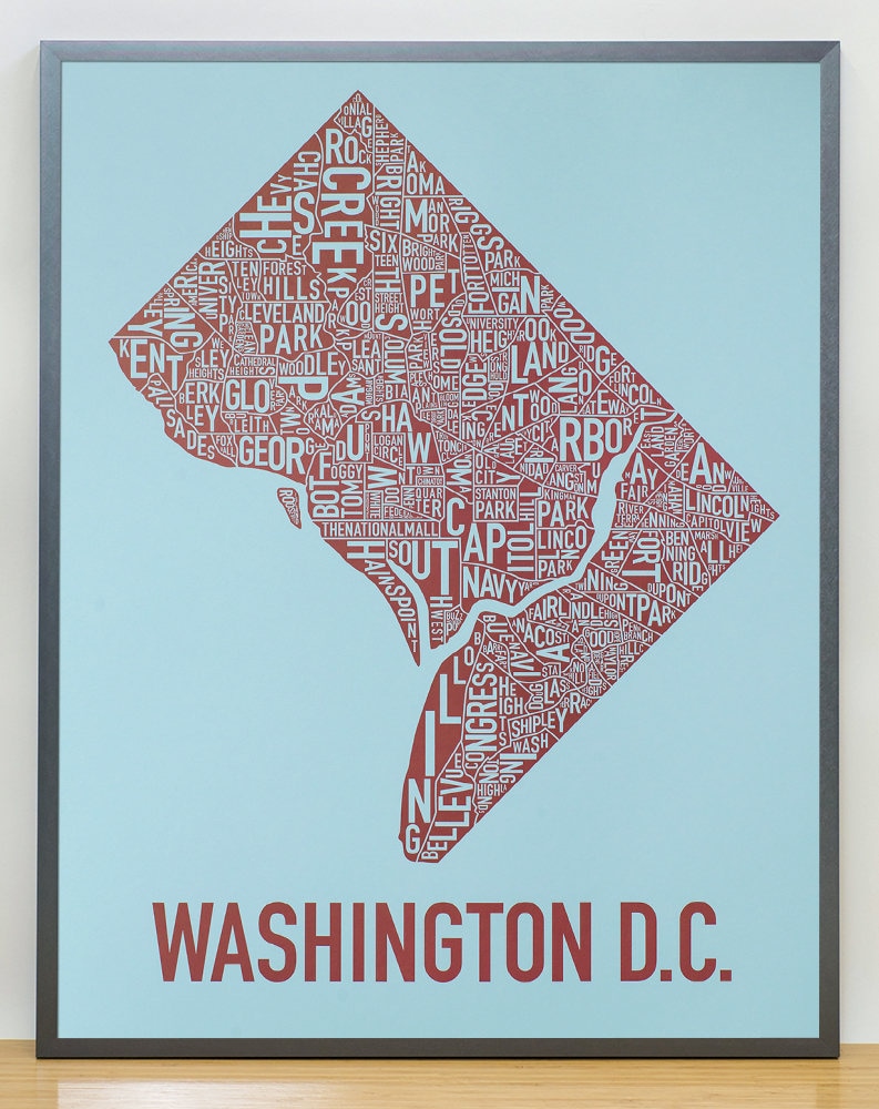 Washington DC Neighborhood Map Poster or Print / Washington DC Type ...