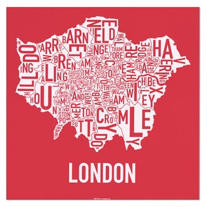London Boroughs Map Poster or Print, Original Artist of Type City ...