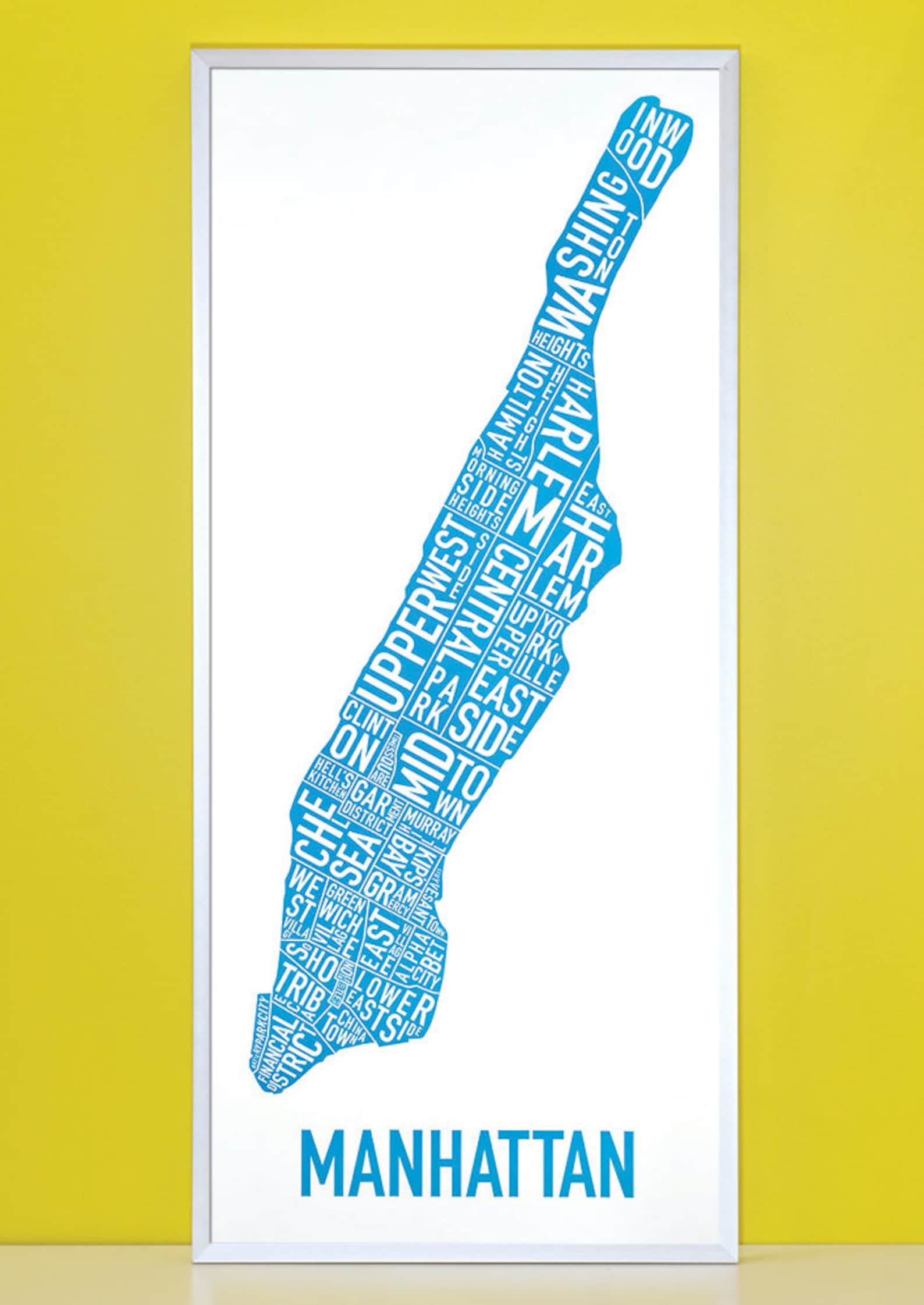 Manhattan Neighborhood Map Poster or Print, Original New York City Type ...