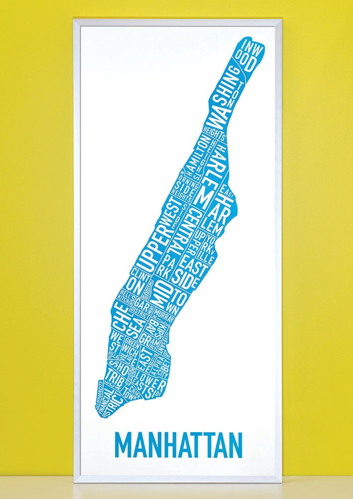 Manhattan Neighborhood Map Poster or Print, Original New York City Type ...