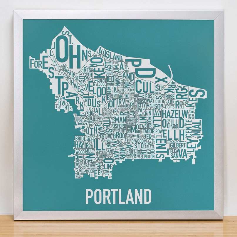 Portland Neighborhood Map Poster or Print / Portland Housewarming Gift ...