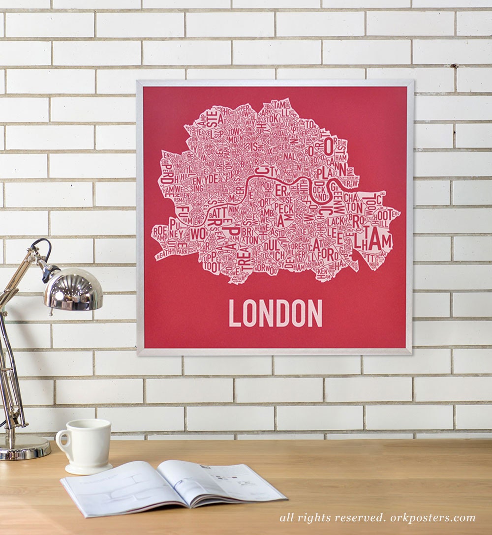 London Neighbourhoods Map Poster or Print, Original Artist of Type City ...