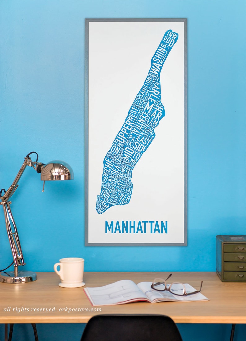 Manhattan Neighborhood Map Poster or Print, Original New York City Type ...