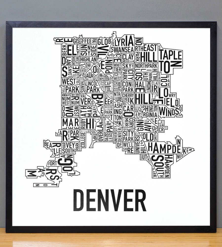 Denver Neighborhood Map Poster or Print / Denver Typographic ...
