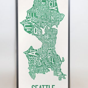 Seattle Neighborhood Map Poster or Print, Original Artist of Type City ...