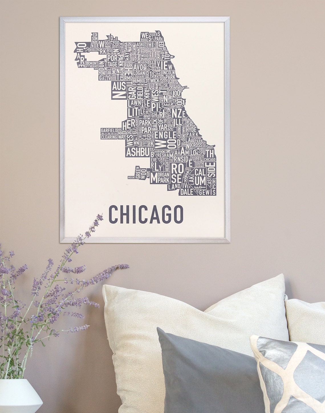 Chicago Neighborhood Map Poster, the Original Chicago Neighborhood Type ...