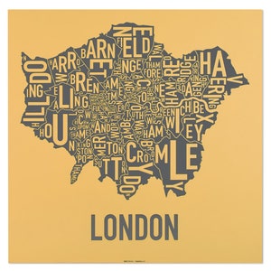London Boroughs Map Poster or Print, Original Artist of Type City ...