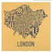 London Boroughs Map Poster or Print, Original Artist of Type City ...