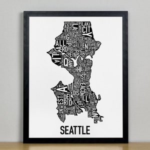 Seattle Neighborhood Map Poster or Print, Original Artist of Type City ...