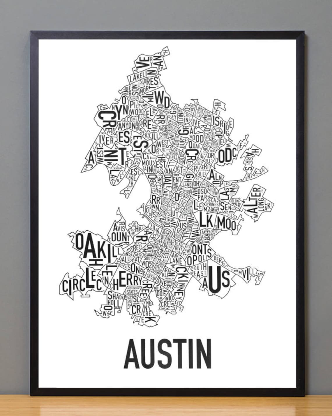 Austin Neighborhood Map Poster or Print, Original Artist of Type City ...