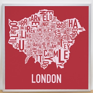 London Boroughs Map Poster or Print, Original Artist of Type City ...