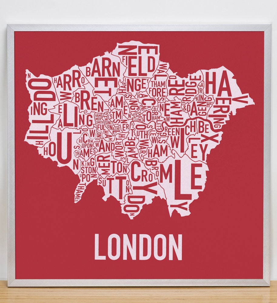 London Boroughs Map Poster or Print Original Artist of Type | Etsy