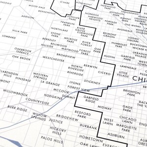 Chicago and Suburbs Map 18" X 24" Poster / Minimal Map of the ...