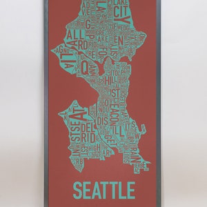 Seattle Neighborhood Map Poster or Print, Original Artist of Type City ...