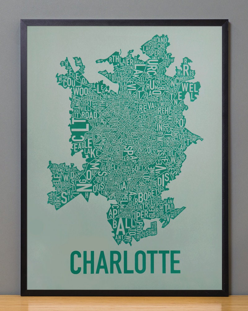 Charlotte Neighborhood Map Poster / the Original Charlotte Typographic ...